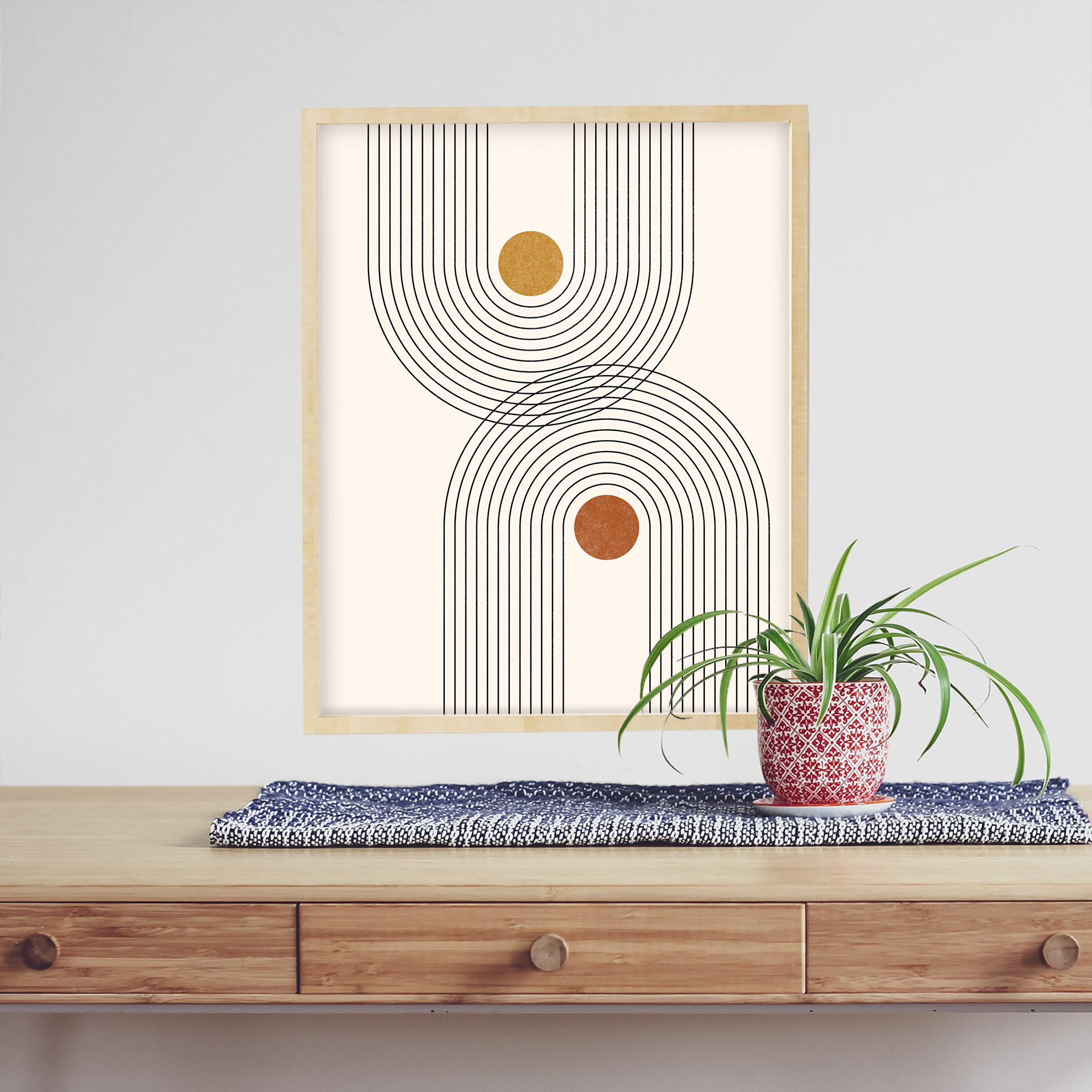 Boho Geometric Arch Rainbow Lines Printable Poster Mustard - Etsy