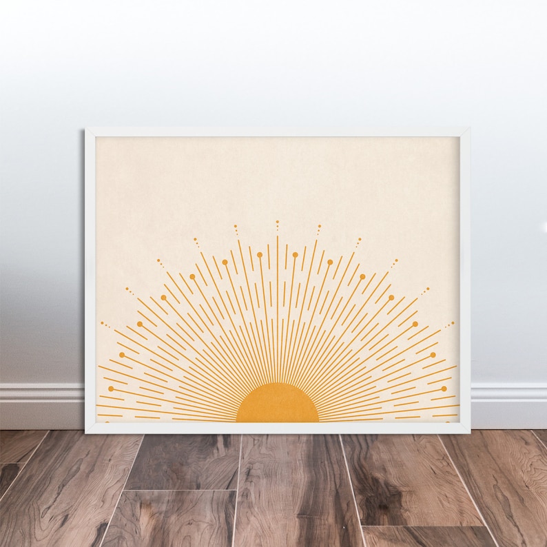 Rising Sun Mid-century Modern Art Printable Poster – Minimal Sun ...