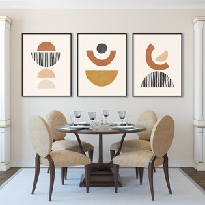 Boho Art Set of 3 Pieces, Abstract Shapes Poster Bundle, Mid Century ...