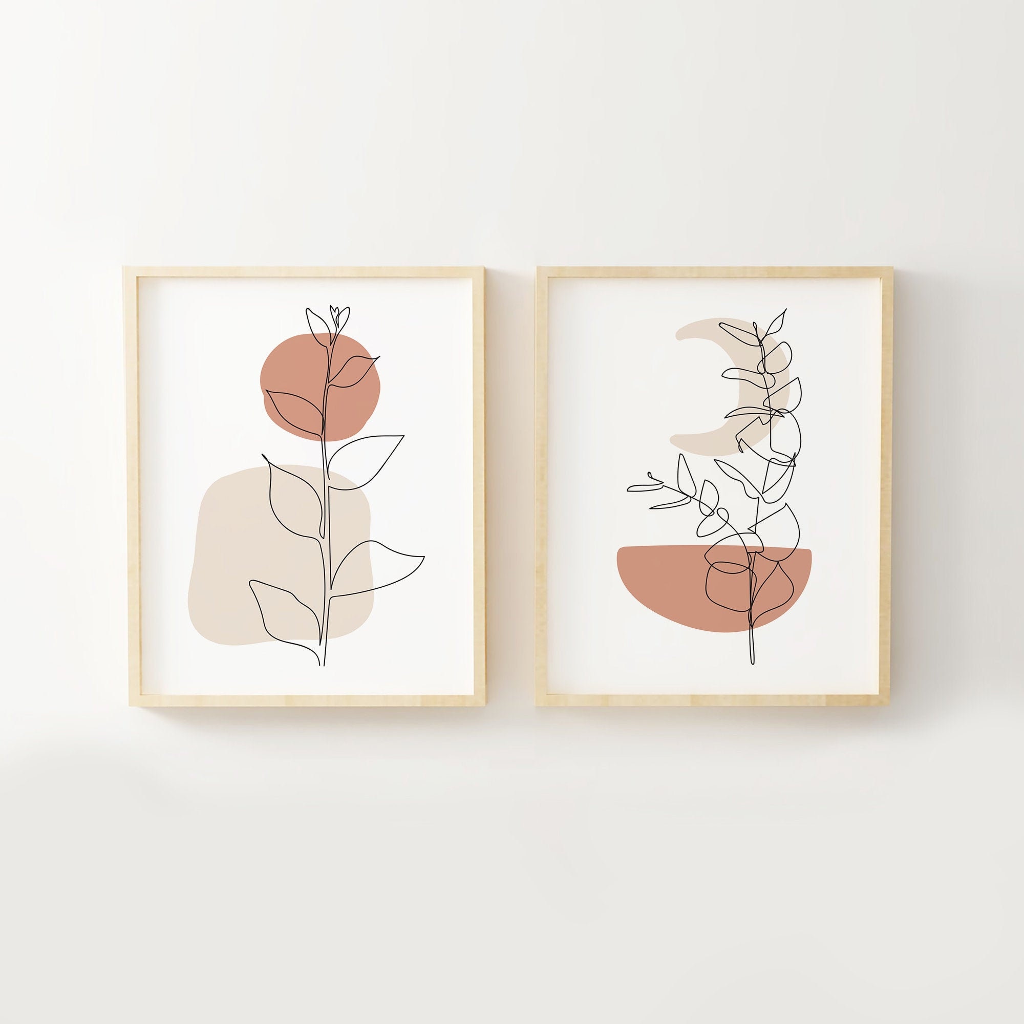 Sun and Moon Modern Minimal Line Drawing Wall Art Botanical | Etsy
