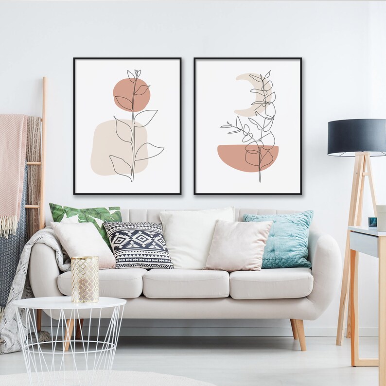 Sun and Moon Modern Minimal Line Drawing Wall Art Botanical | Etsy
