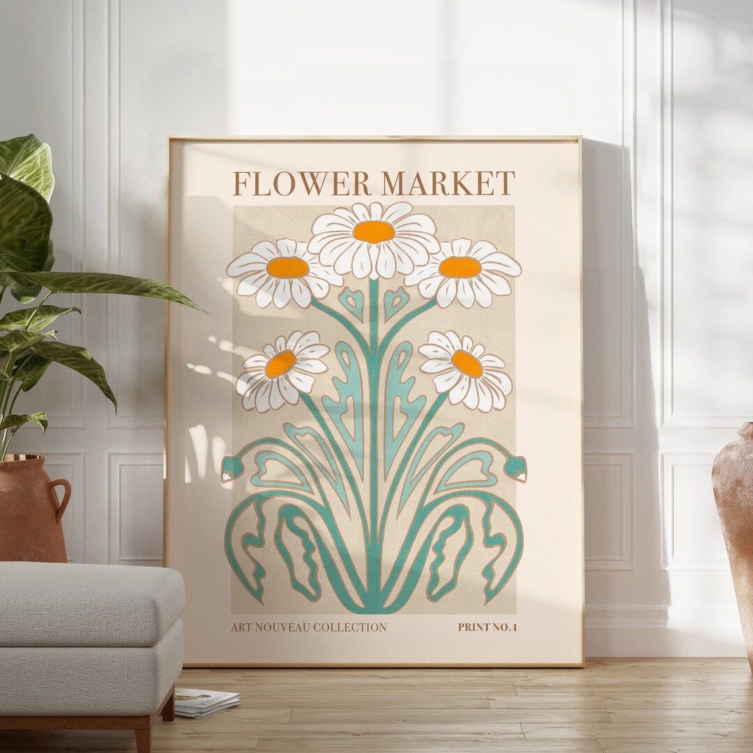 Art Nouveau Daisies Flower Market Poster PRINTABLE Flower Art, Flower ...
