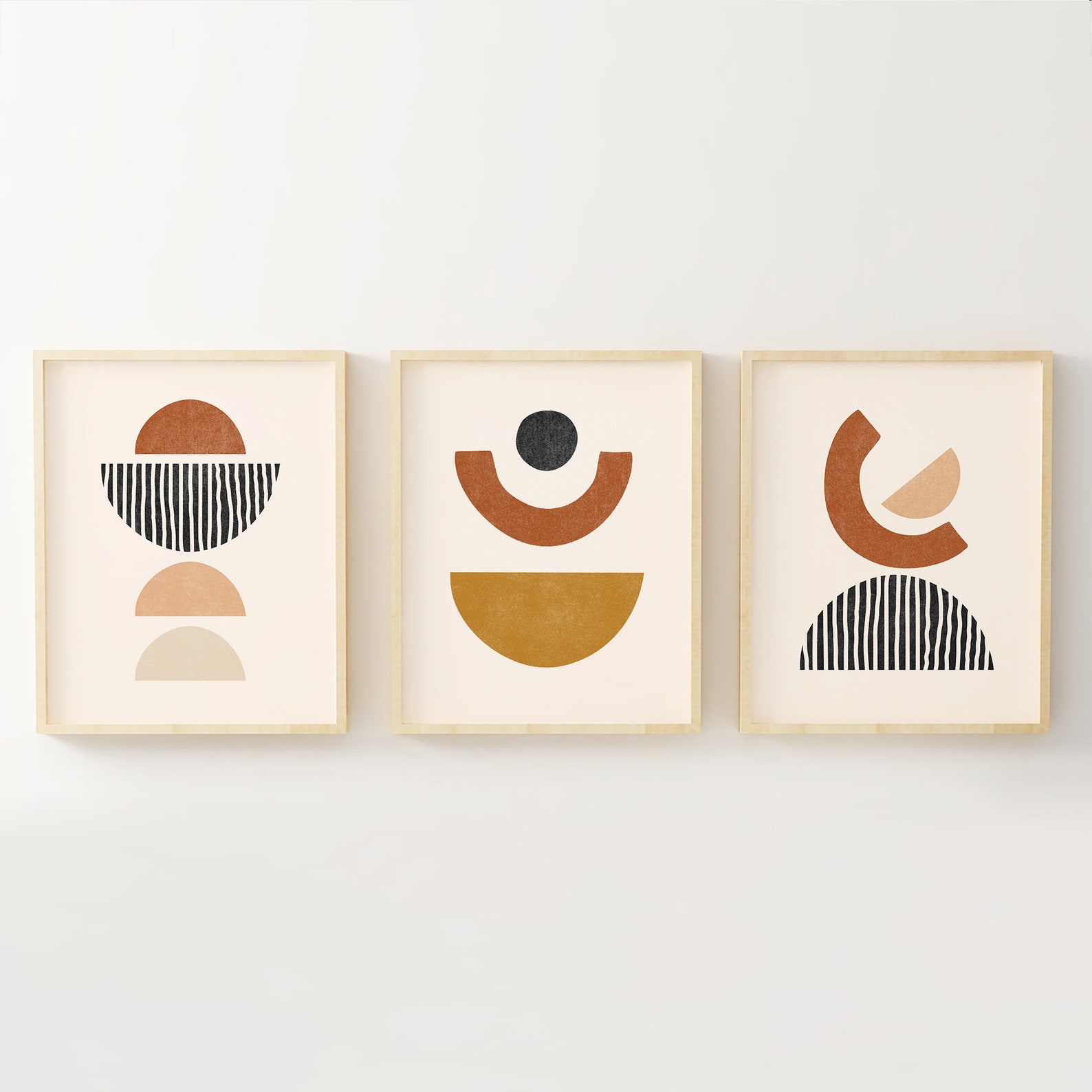 Boho Art Set of 3 Pieces Abstract Shapes Poster Bundle Mid | Etsy