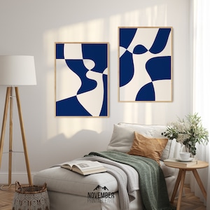 Indigo Blue Abstract Wall Art Set of 2 Abstract Indigo Wall Art Navy ...