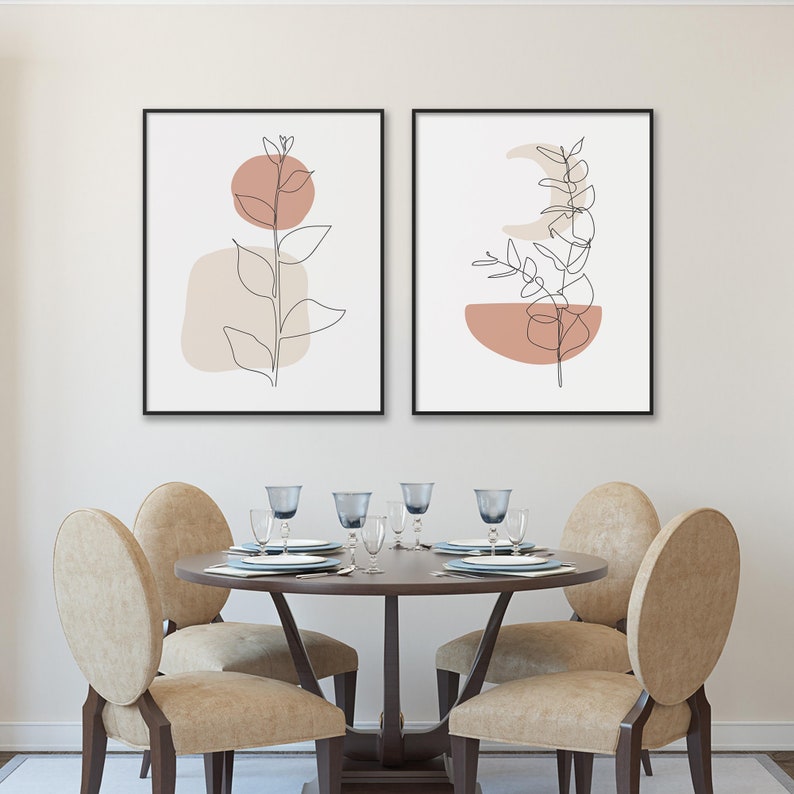 Sun and Moon Modern Minimal Line Drawing Wall Art Botanical | Etsy