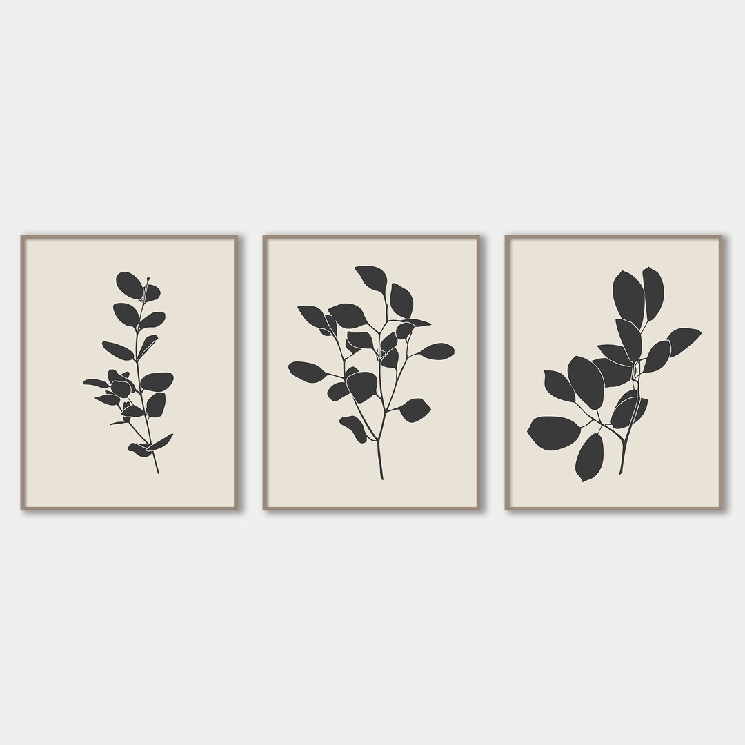 Abstract Leaves Plant Art Decor, Botanical Art Set of 3 Prints, Black ...