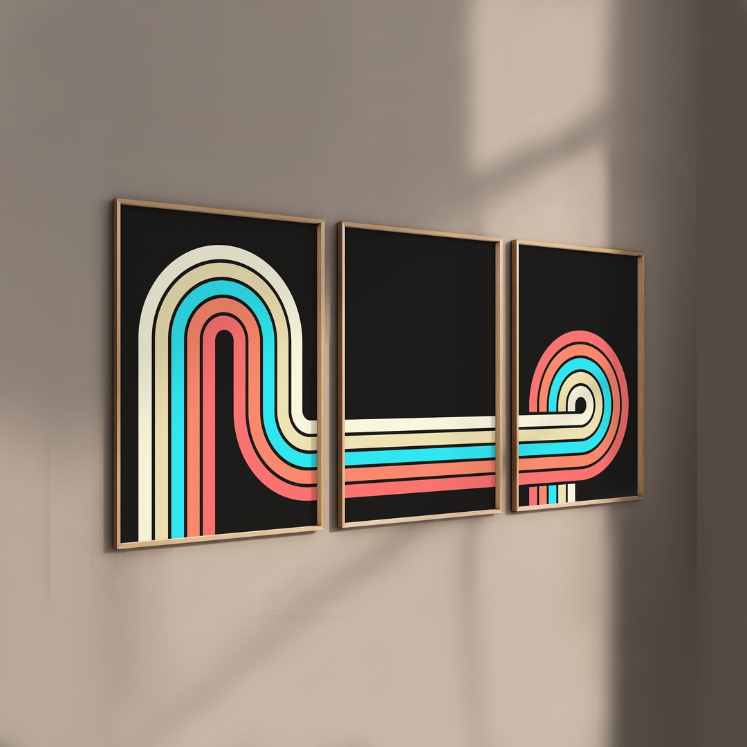 Retro Pastel Hue Stripes Wall Art Continuous 3 Piece Poster Set ...