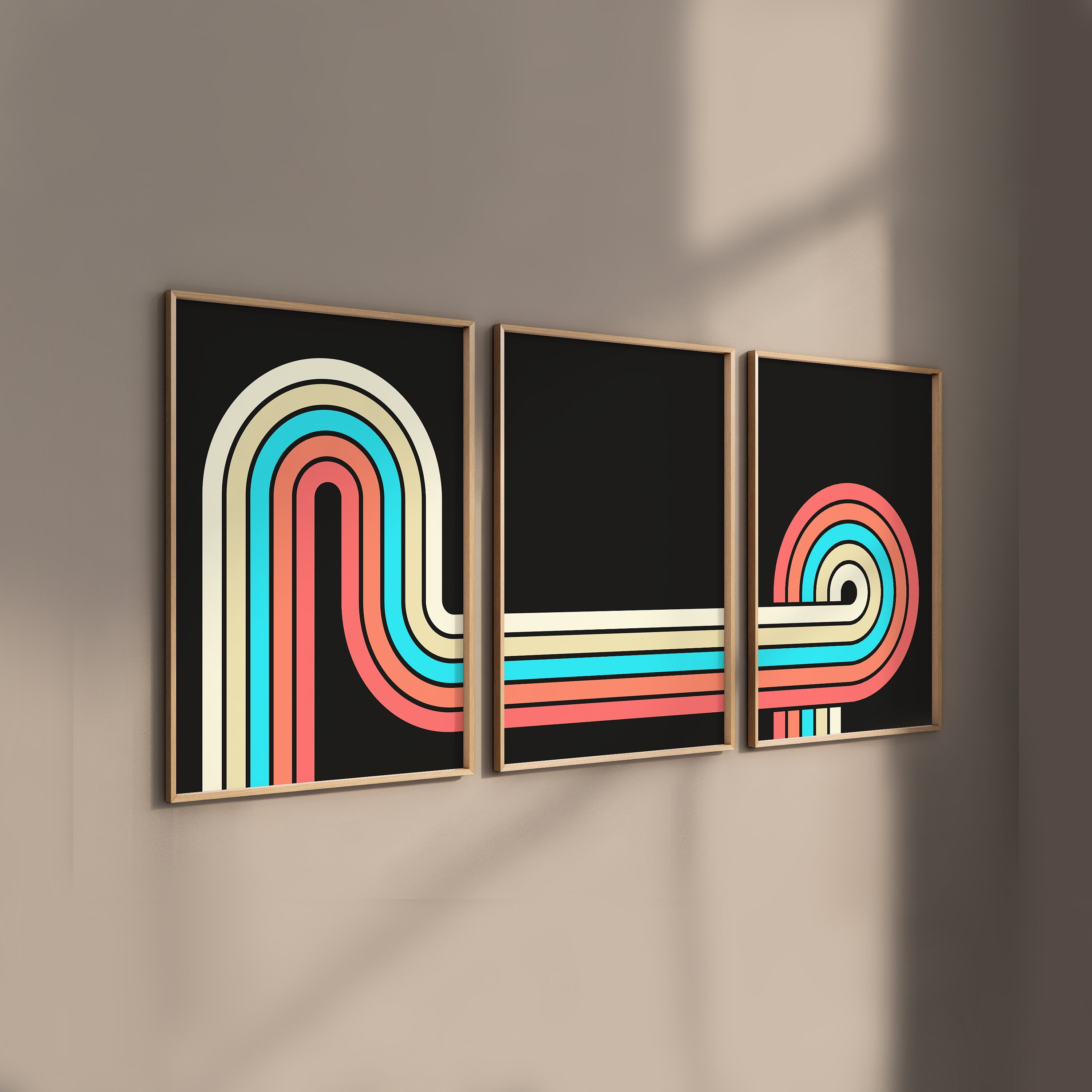 Retro Pastel Hue Stripes Wall Art Continuous 3 Piece Poster Set ...