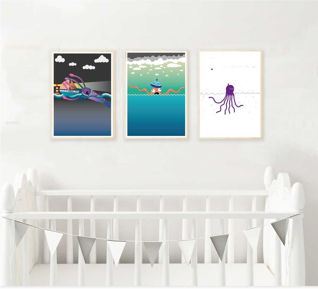 Fun Nautical Sea Monsters | Kraken Octopus Giant Squid | 3 A4 & 8x10in ...