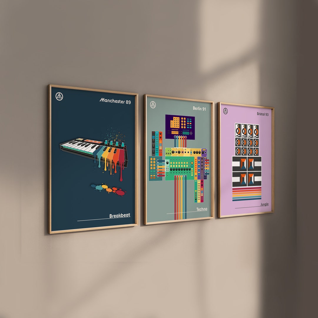 Dance Music Techno Wall Art 3 Set | Retro 80s 90s Club Scene DJ ...