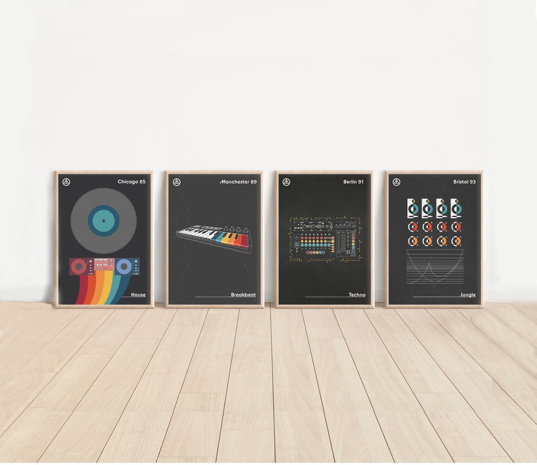 Dance Music Wall Art 4 Set | Retro 80s 90s Cool Club Scene | DJ ...