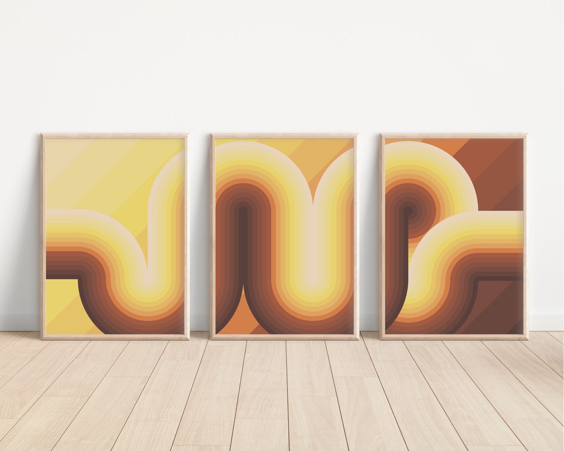 Retro Prints 60s 70s Swirls Loops Lines Bubble Pattern 3 Set Minimalist ...