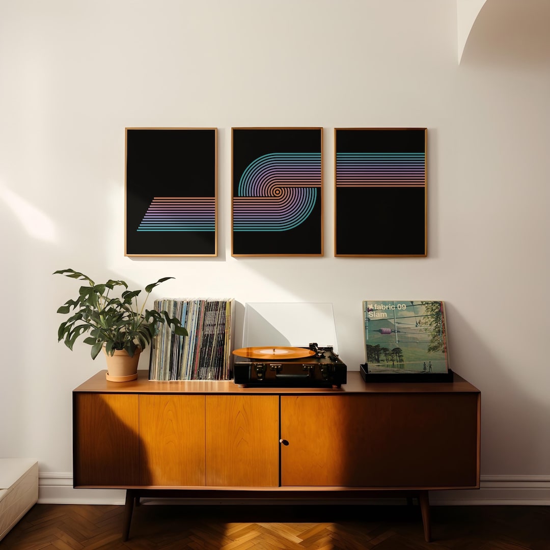 Cool Retro Gradient VHS 80s Stripes Wall Art | Continuous 3 Piece ...