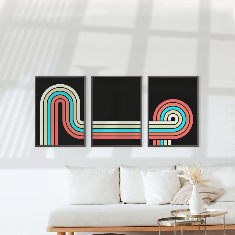 Retro Pastel Hue Stripes Wall Art Continuous 3 Piece Poster Set ...