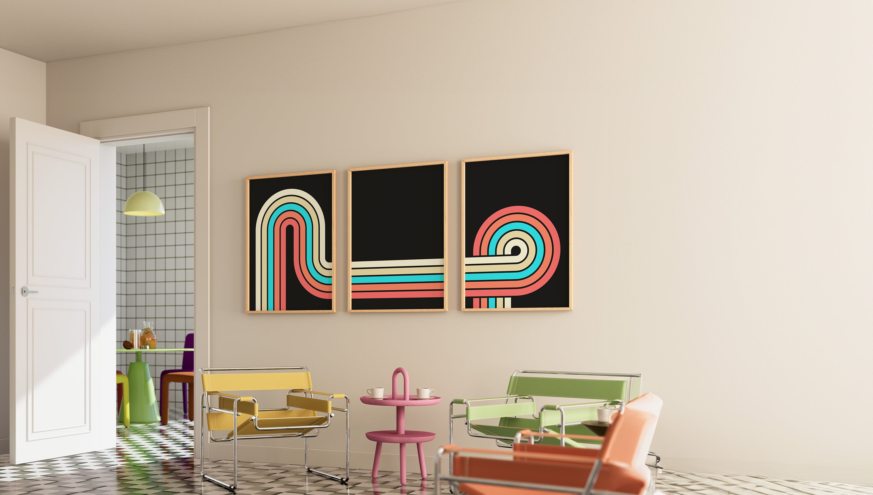 Retro Pastel Hue Stripes Wall Art Continuous 3 Piece Poster Set ...