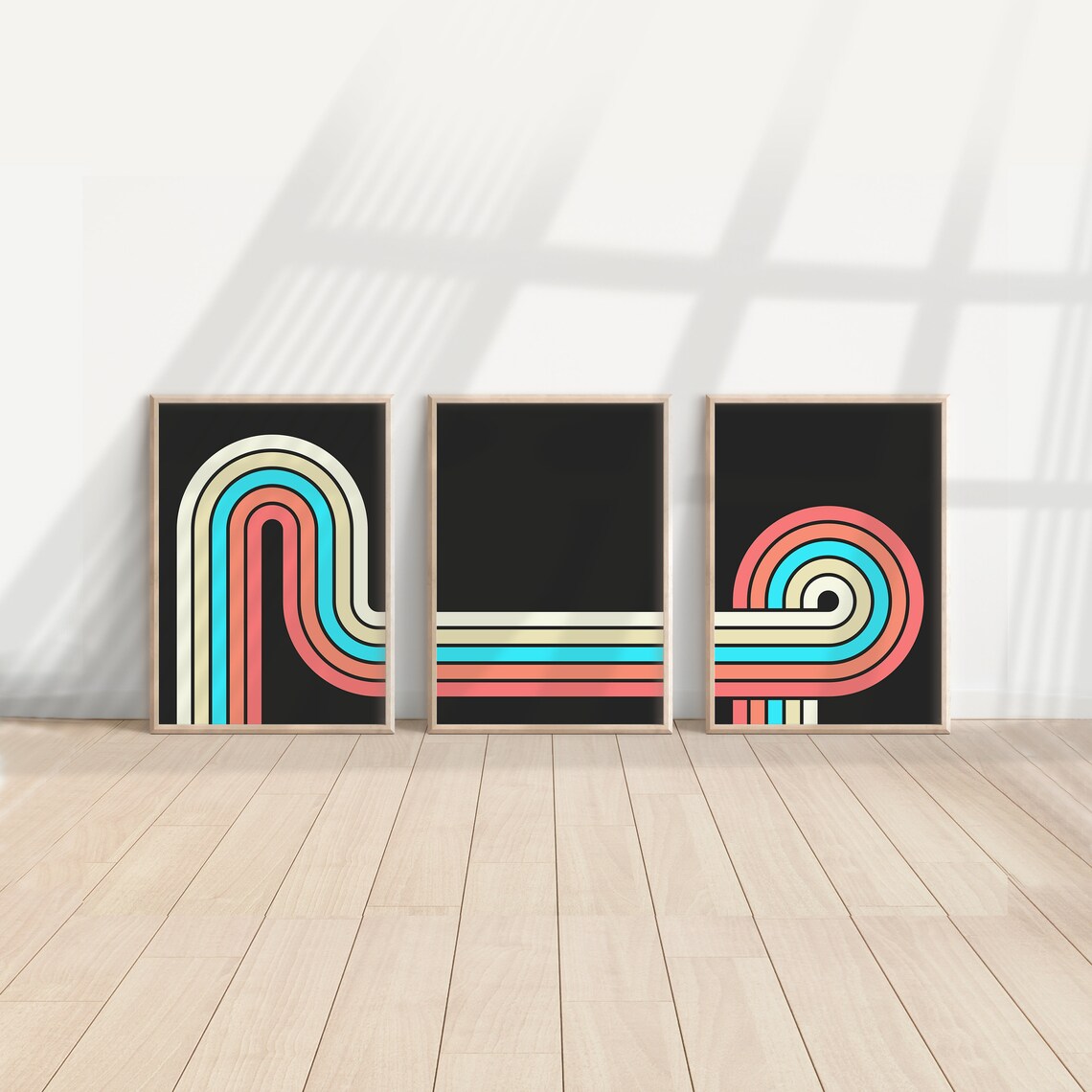 Retro Pastel Hue Stripes Wall Art Continuous 3 Piece Poster Set ...