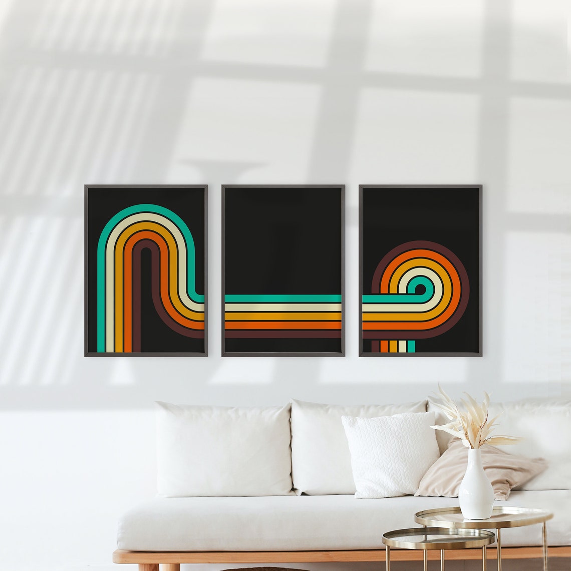 Retro 70s Style Wall Art Prints Vintage Lines 3 Piece Poster Set ...