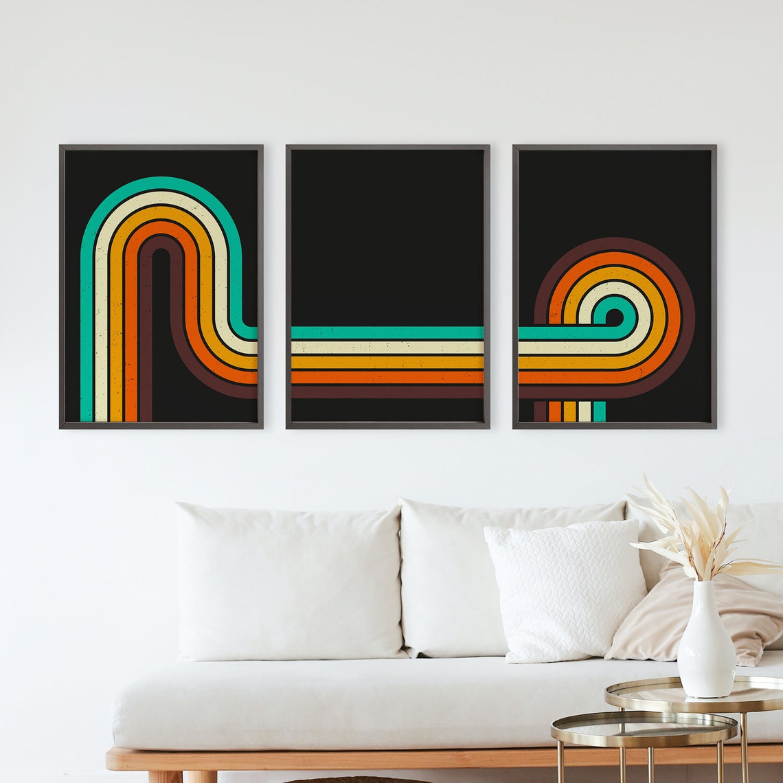 Retro 70s Style Wall Art Prints Vintage Lines 3 Piece Poster Set ...