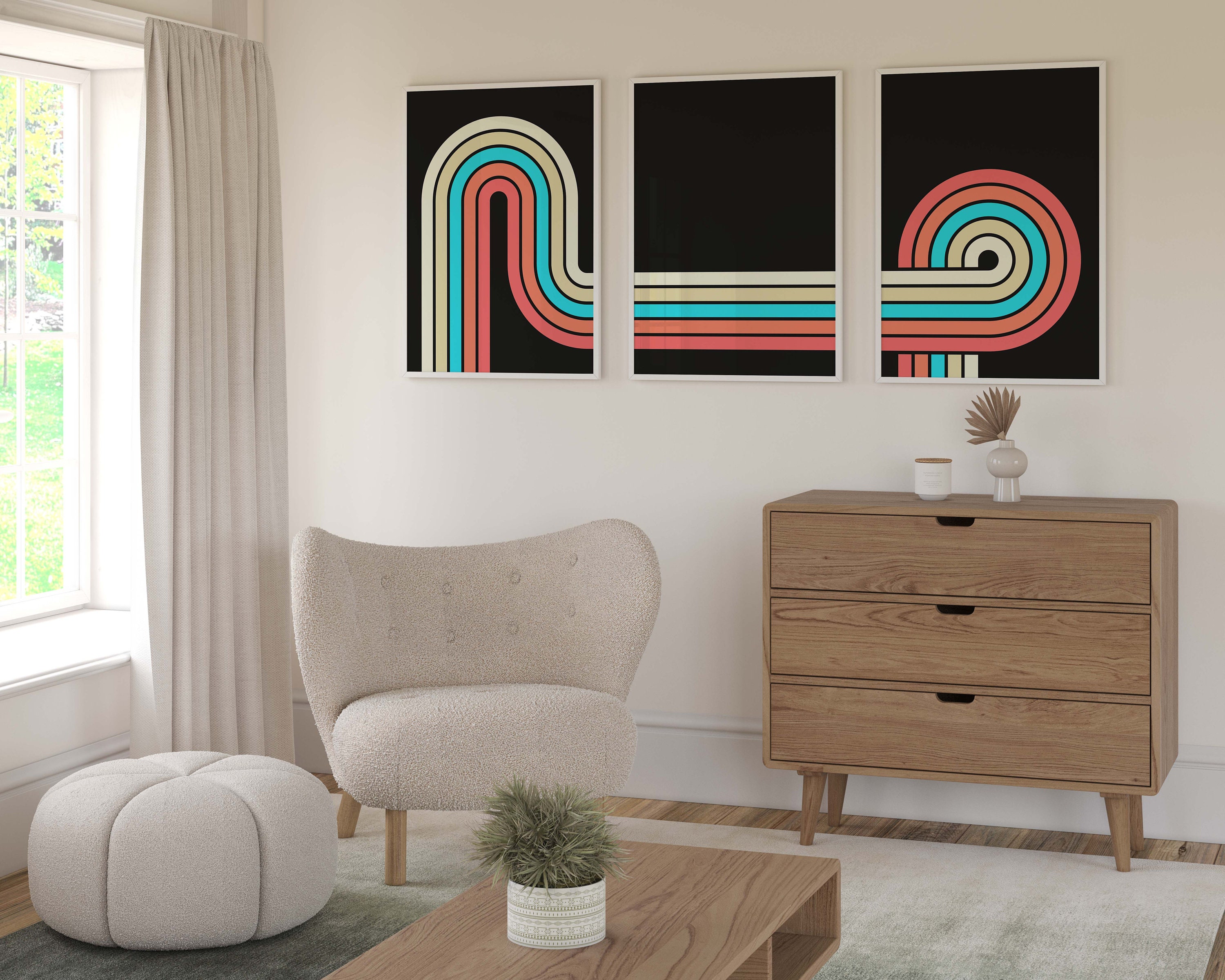 Retro Pastel Hue Stripes Wall Art Continuous 3 Piece Poster Set ...