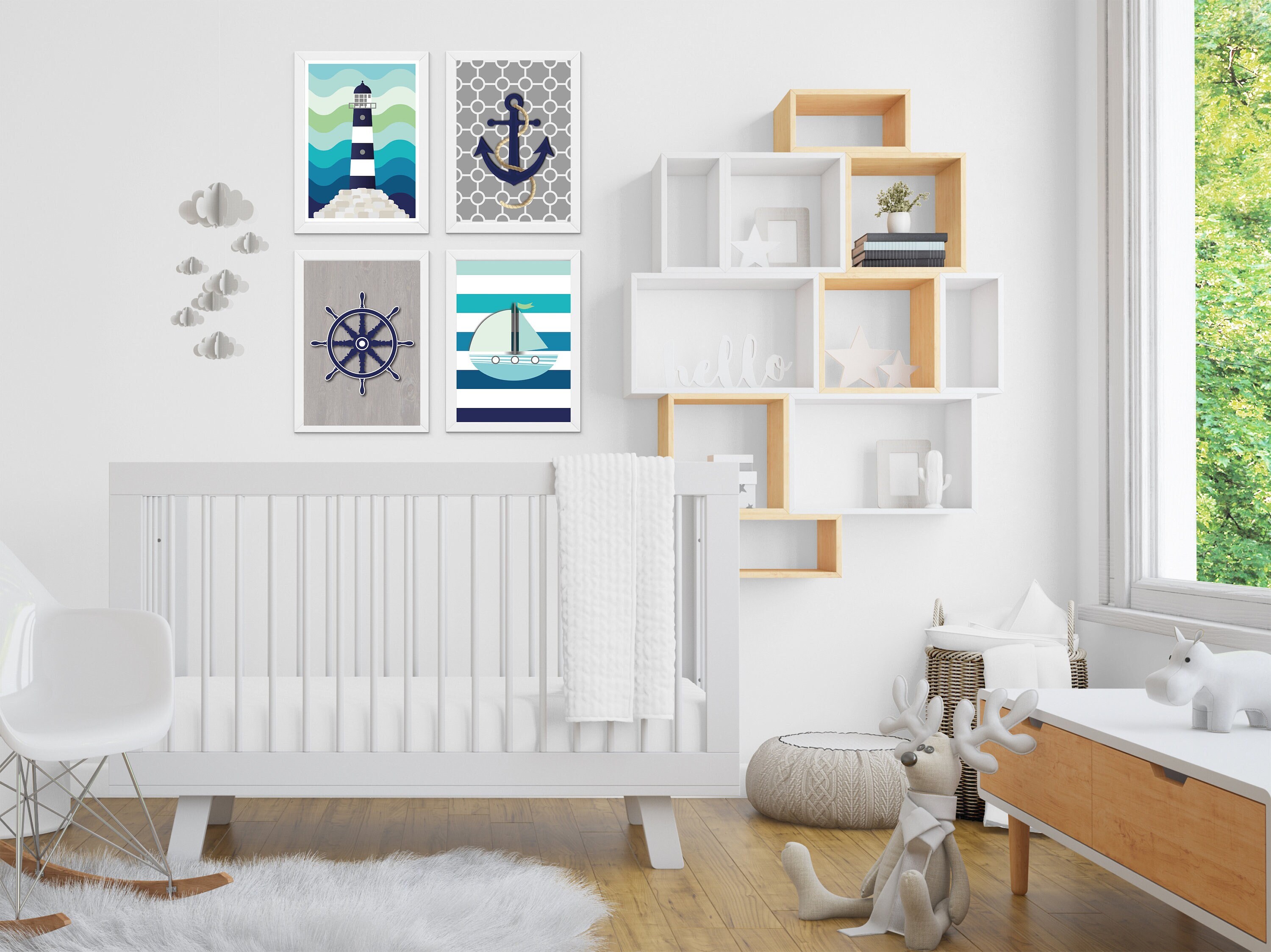 Stylish Nautical Theme 4 Set Lighthouse Ship Wheel Sail Boat - Etsy