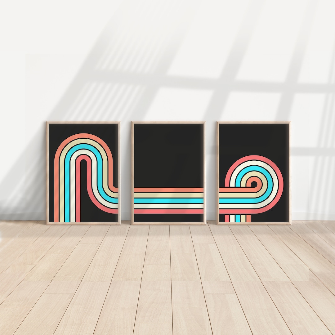 Retro Pastel Hue Stripes Wall Art Continuous 3 Piece Poster Set ...