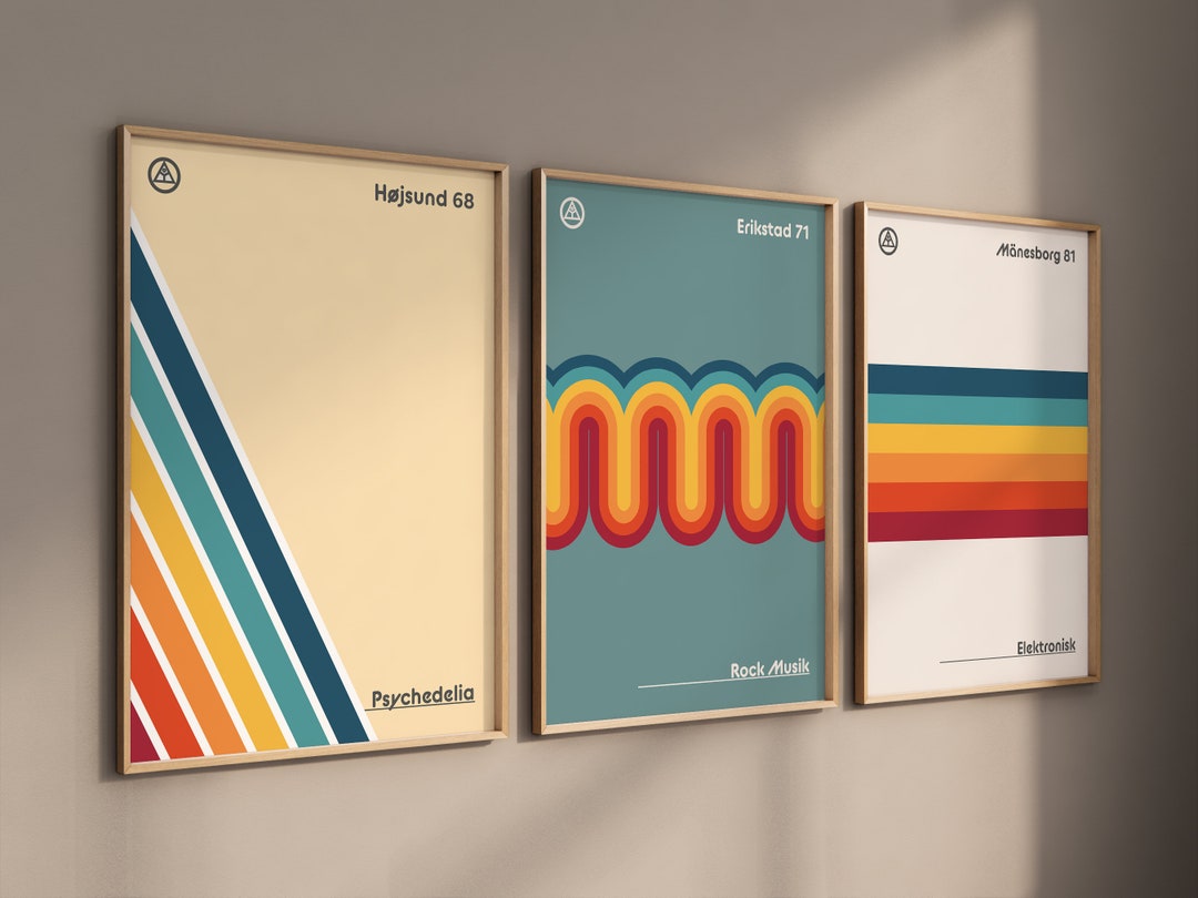 Wall Art Prints Retro Music Posters X3 | Vintage 60s 70s 80s Style ...