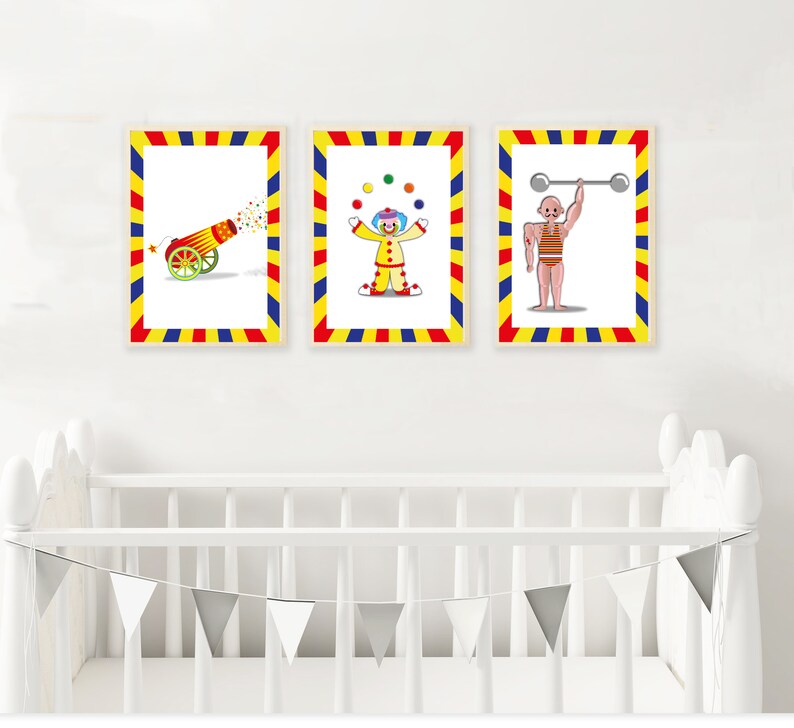 Circus Set Cannon Clown Strongman Rainbow of Color 3 A4 - Etsy