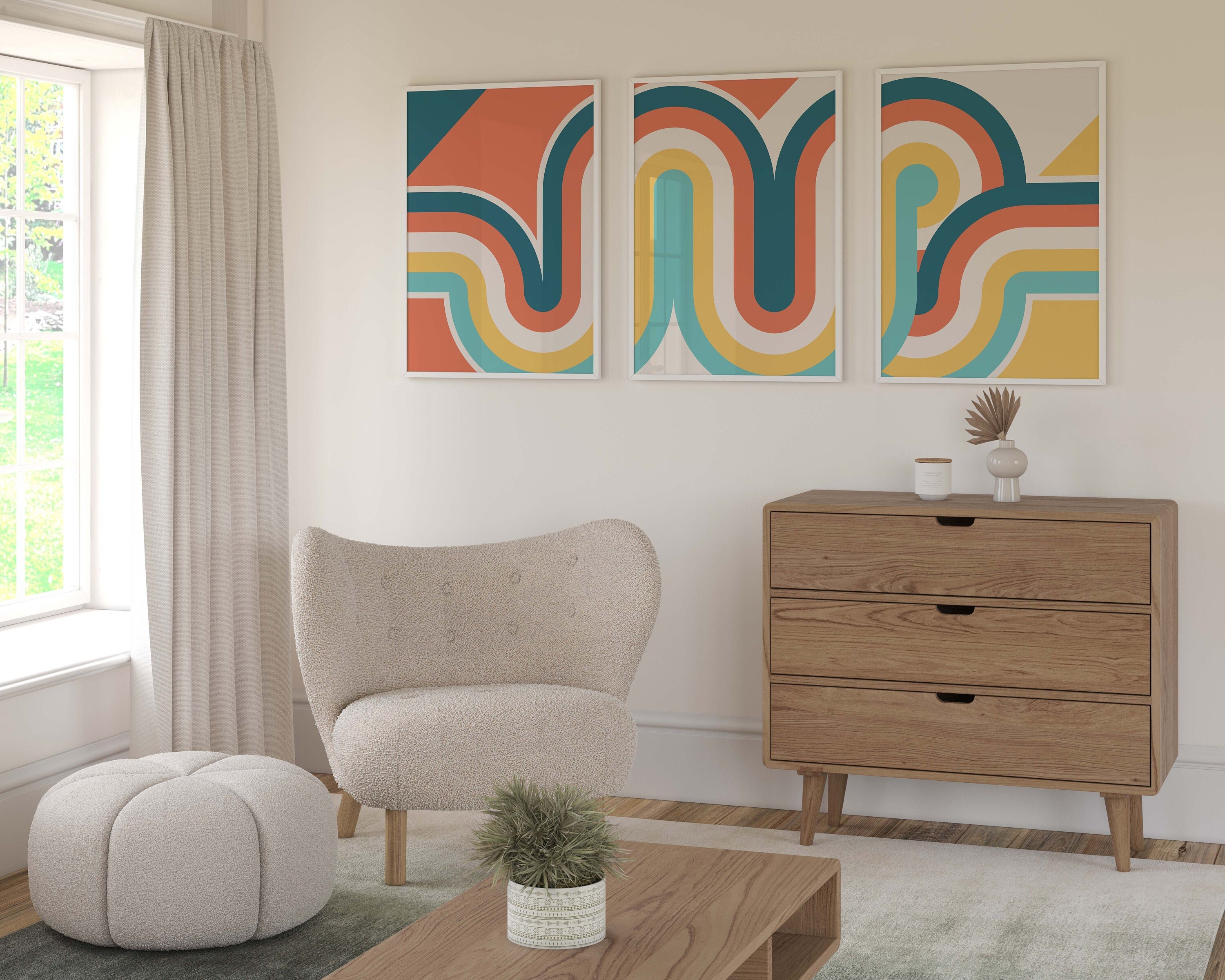 Retro Wall Art Prints 60s 70s Patterns Swirls Loops Lines Mid Century ...