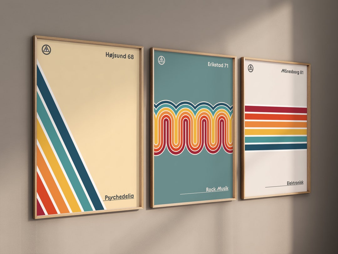 Wall Art Prints Retro Music Posters X3 Vintage 60s 70s 80s Style ...