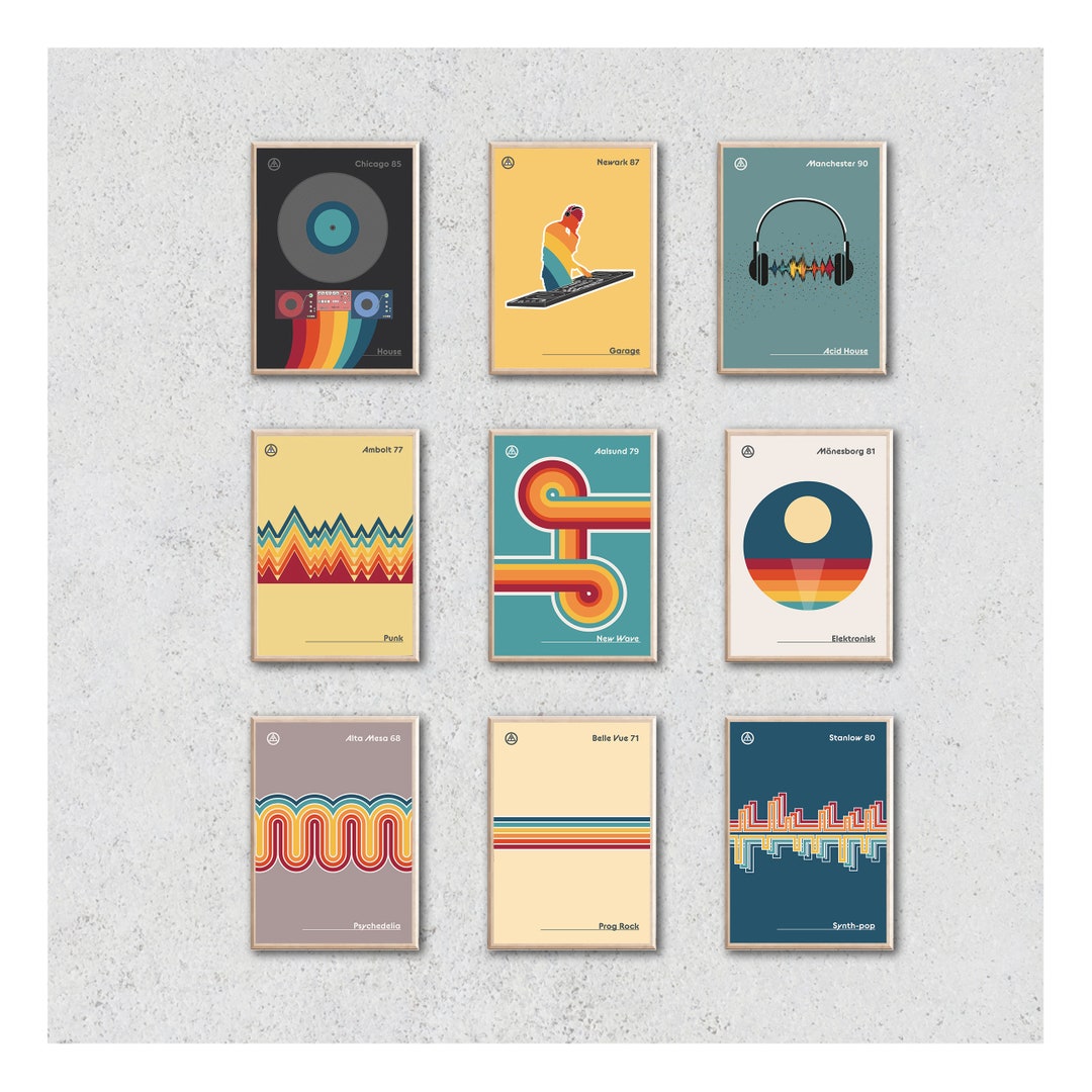 9 A1 & 24x30in Retro 60s 70s 80s Music Genre Posters | Prog Rock Synth ...