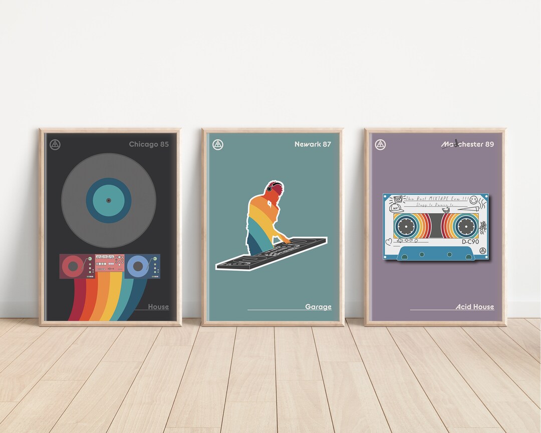 Retro Prints 80s Music Scenes Inspired Posters 3 Set | Culture Cities ...