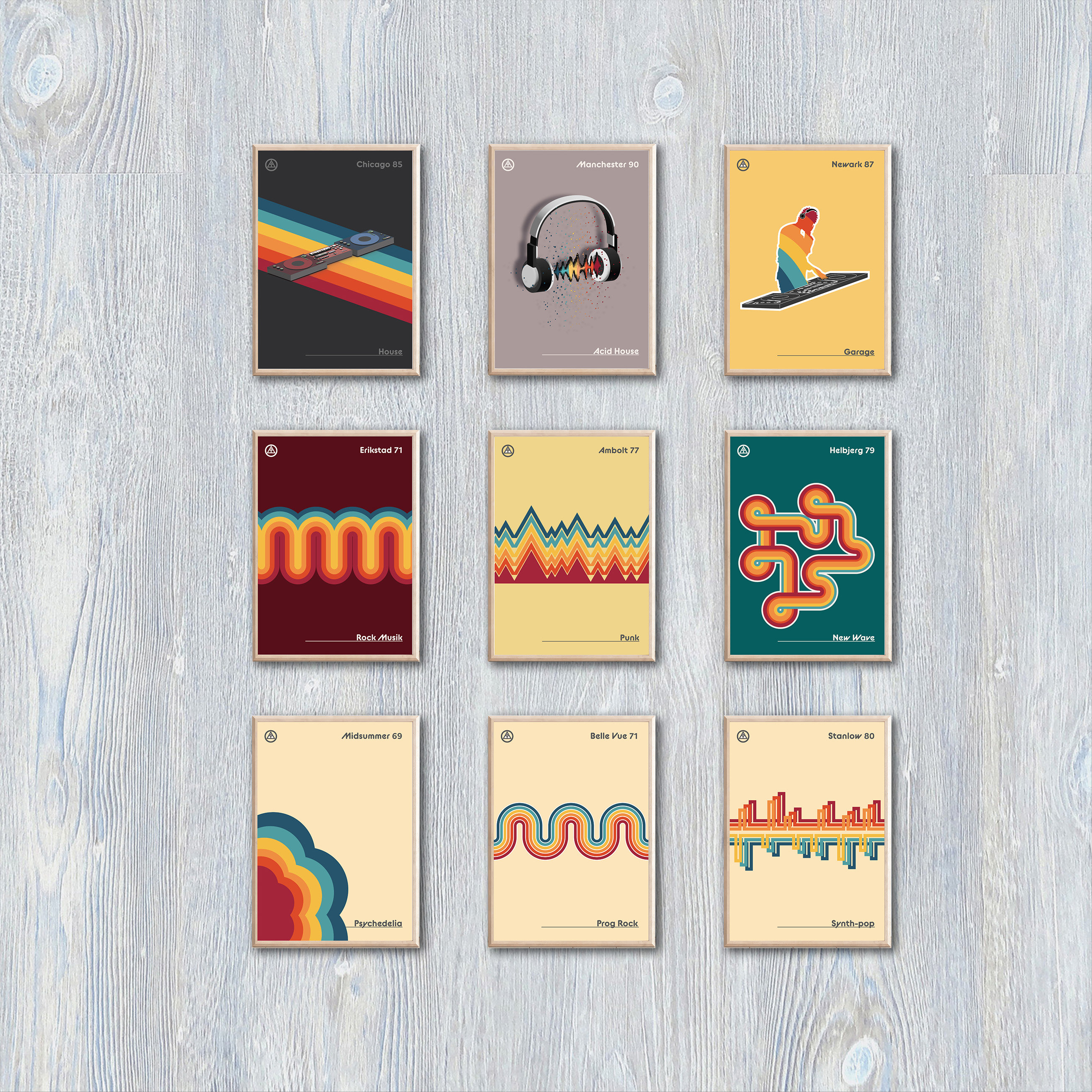 9 A2 Retro 60s 70s 80s Music Genre Posters | Prog Rock Synth Pop House ...