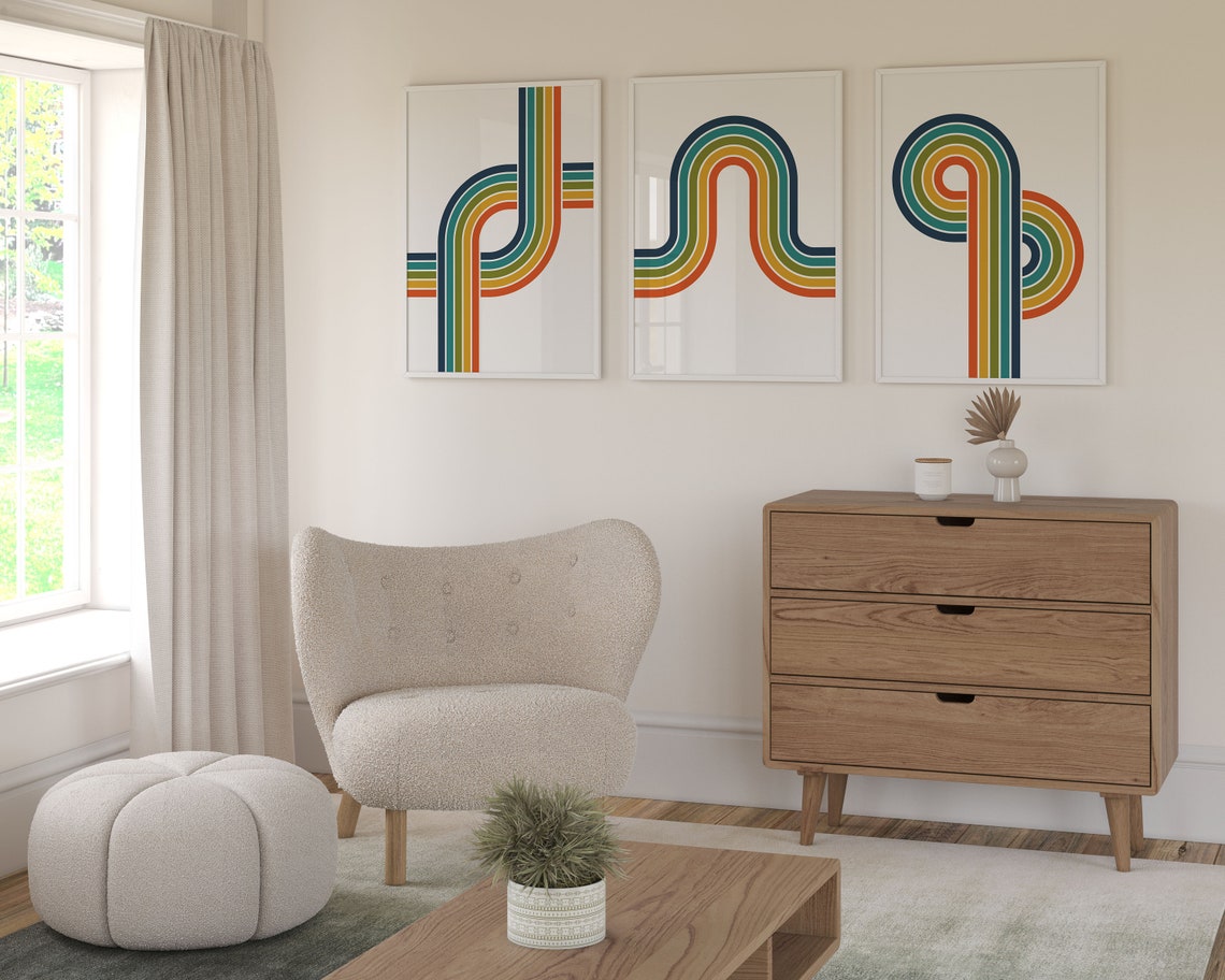 Retro Stripes Wall Art Adding a 70s Flair to Your Space - Etsy UK