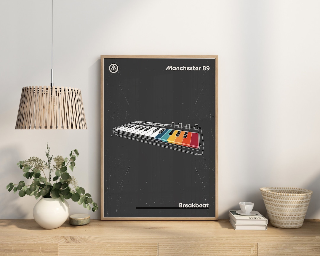 Dance Music Breakbeat Wall Art Retro 80s 90s Minimalist Colour Keyboard ...
