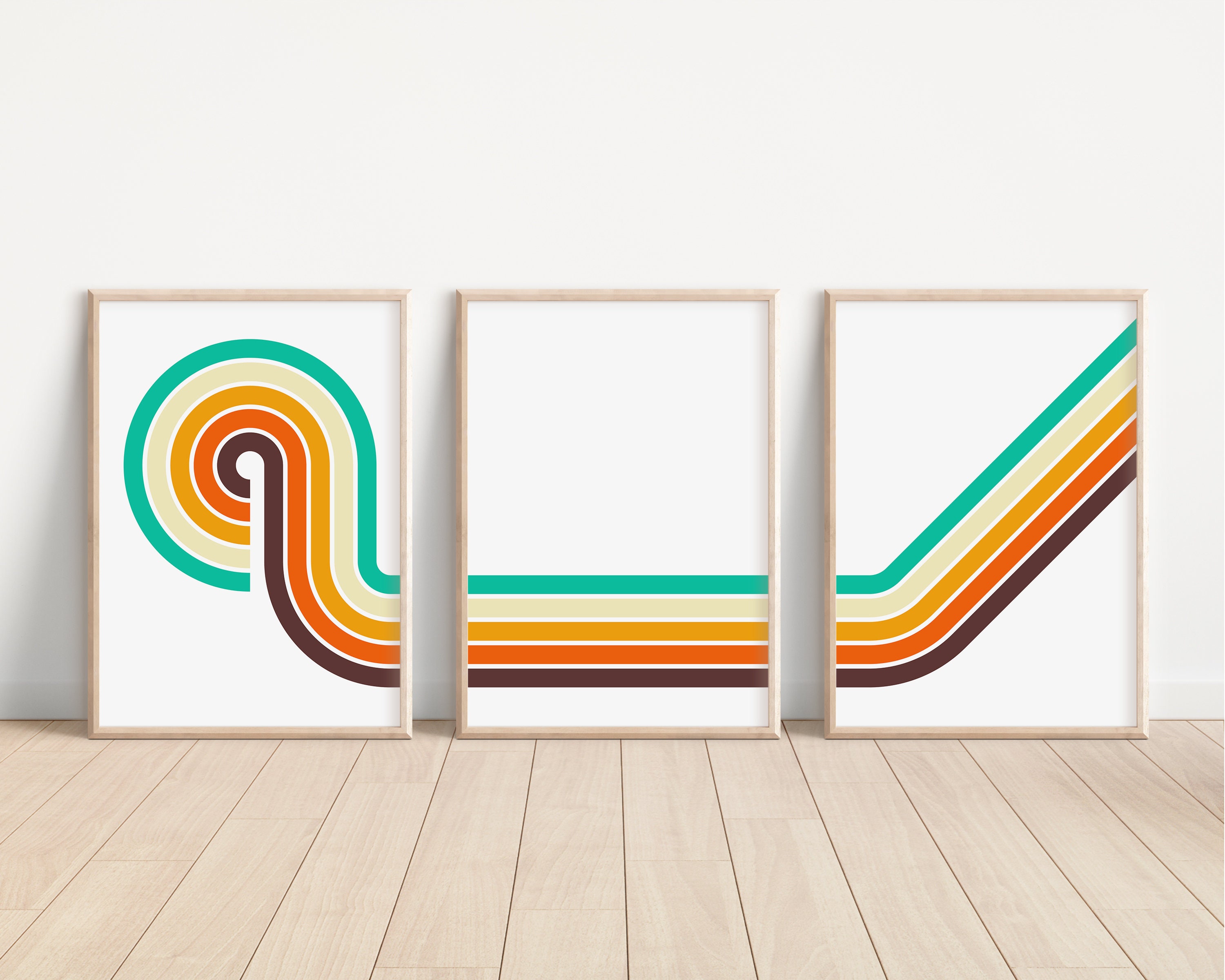 Retro Wall Art Prints Stripe Lines 3 Piece Poster Set Minimalist 60s ...