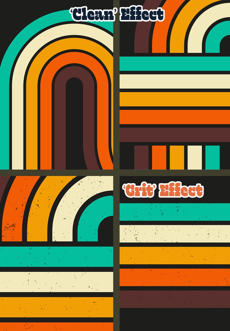 Retro 70s Style Wall Art Prints | Vintage Lines | 3 Piece Poster Set ...
