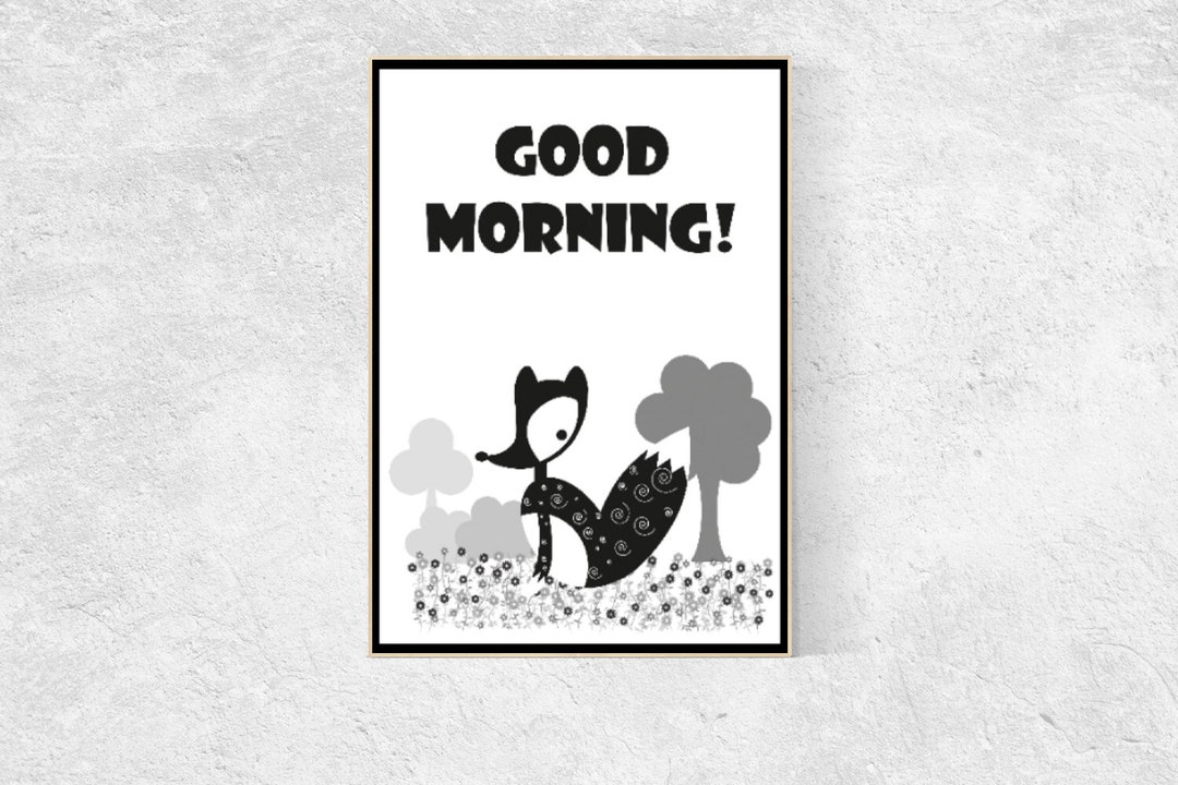 Instant Digital Download | Cute Fox in Woodland Good Morning! | Black ...