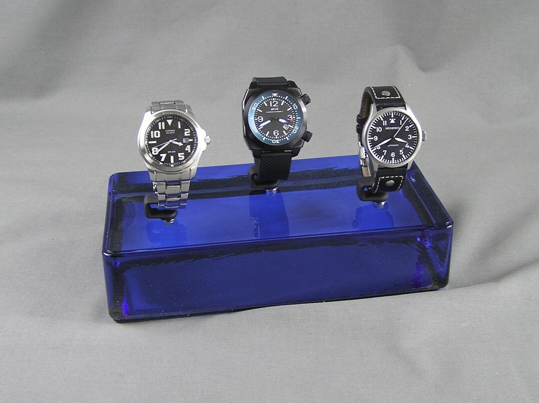 Cobalt Blue Glass Watch Stand, Three Watch Display - Etsy