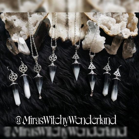 Pendulum Necklace Obelisk Earrings Black and White Witch | Etsy
