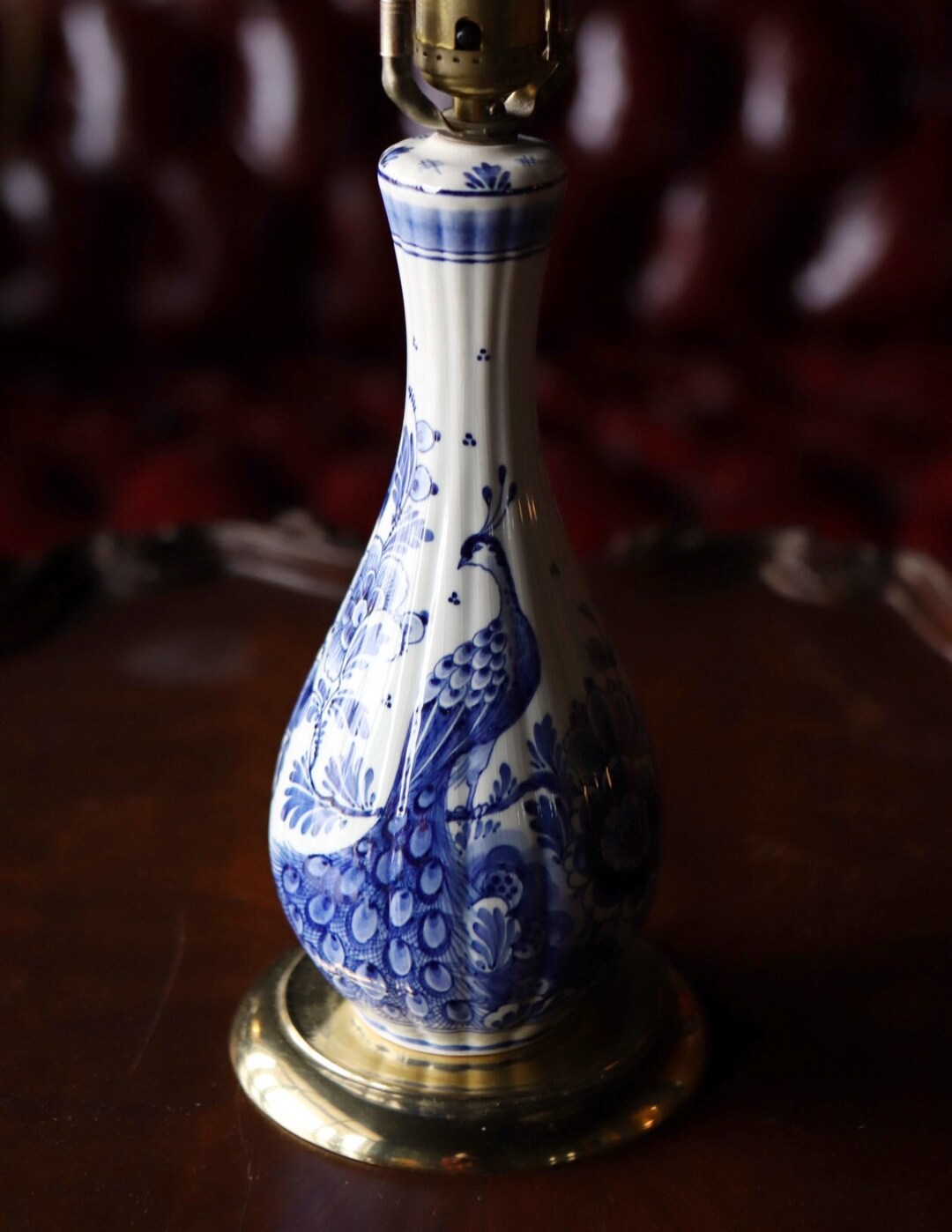 Vintage Delft Blue and White Table Lamp Hand Painted With Peacock ...