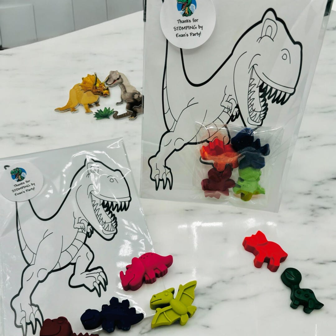 Dinosaur Personalized Crayons With Coloring Page, Dinosaur Party Favors ...
