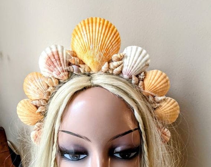 Mermaid Crown Tiara Headband Natural Orange Sea Shells Fantasy Seashell ...