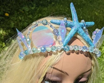 Mermaid Crown Tiara - Blue Crystal Quartz Headband - Octopus Silver ...