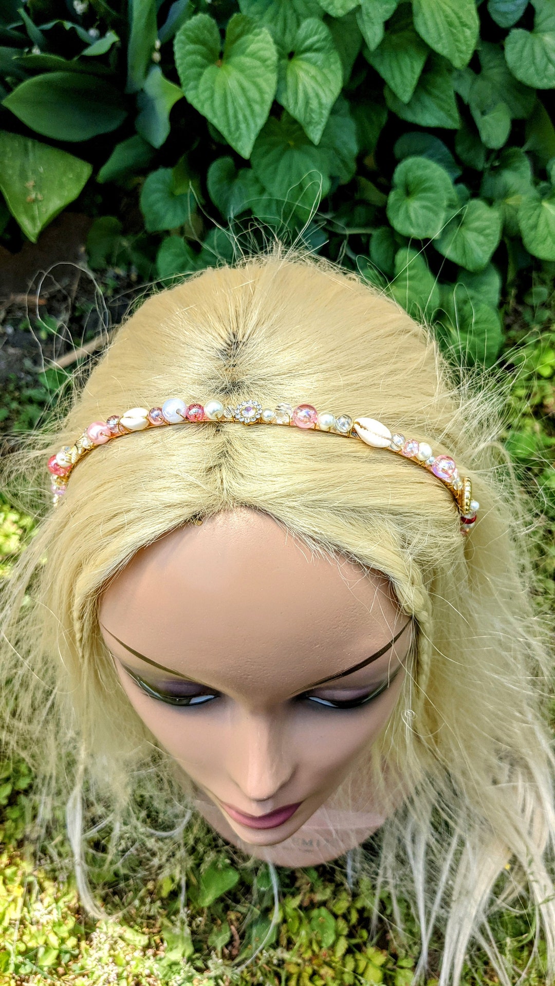 Mermaid Pink Headband Tiara Crown Gold Starfish Cowrie Seashells Pearls ...