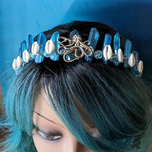 Mermaid Crown Tiara - Blue Crystal Quartz Headband - Octopus Silver ...