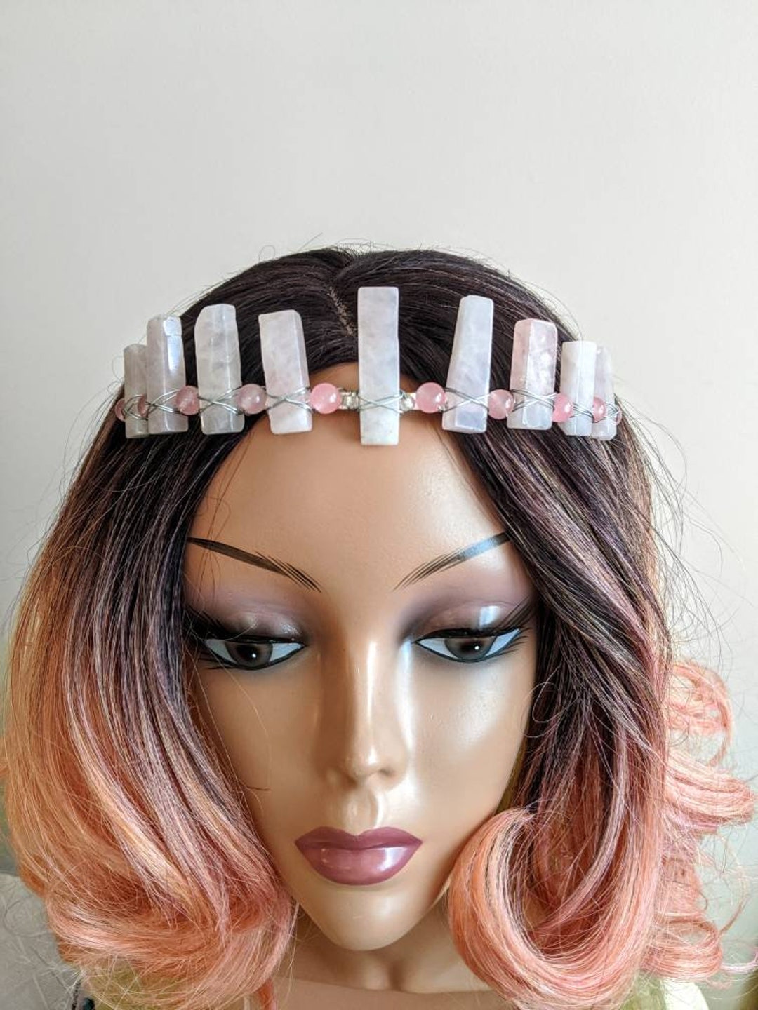 Pink Quartz Crystal Crown: Silver Tiara Headband, Boho Bridal Goddess ...