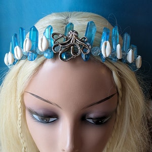 Mermaid Crown Tiara - Blue Crystal Quartz Headband - Octopus Silver ...