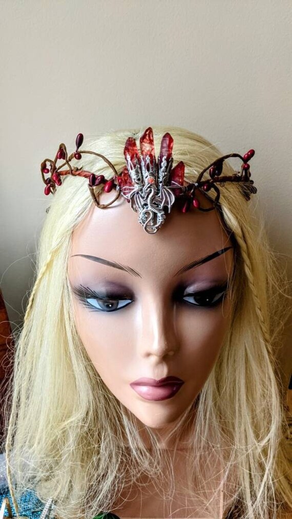 Crystal Crown Tiara Dragon Red Aura Crystal Quartz Gender - Etsy