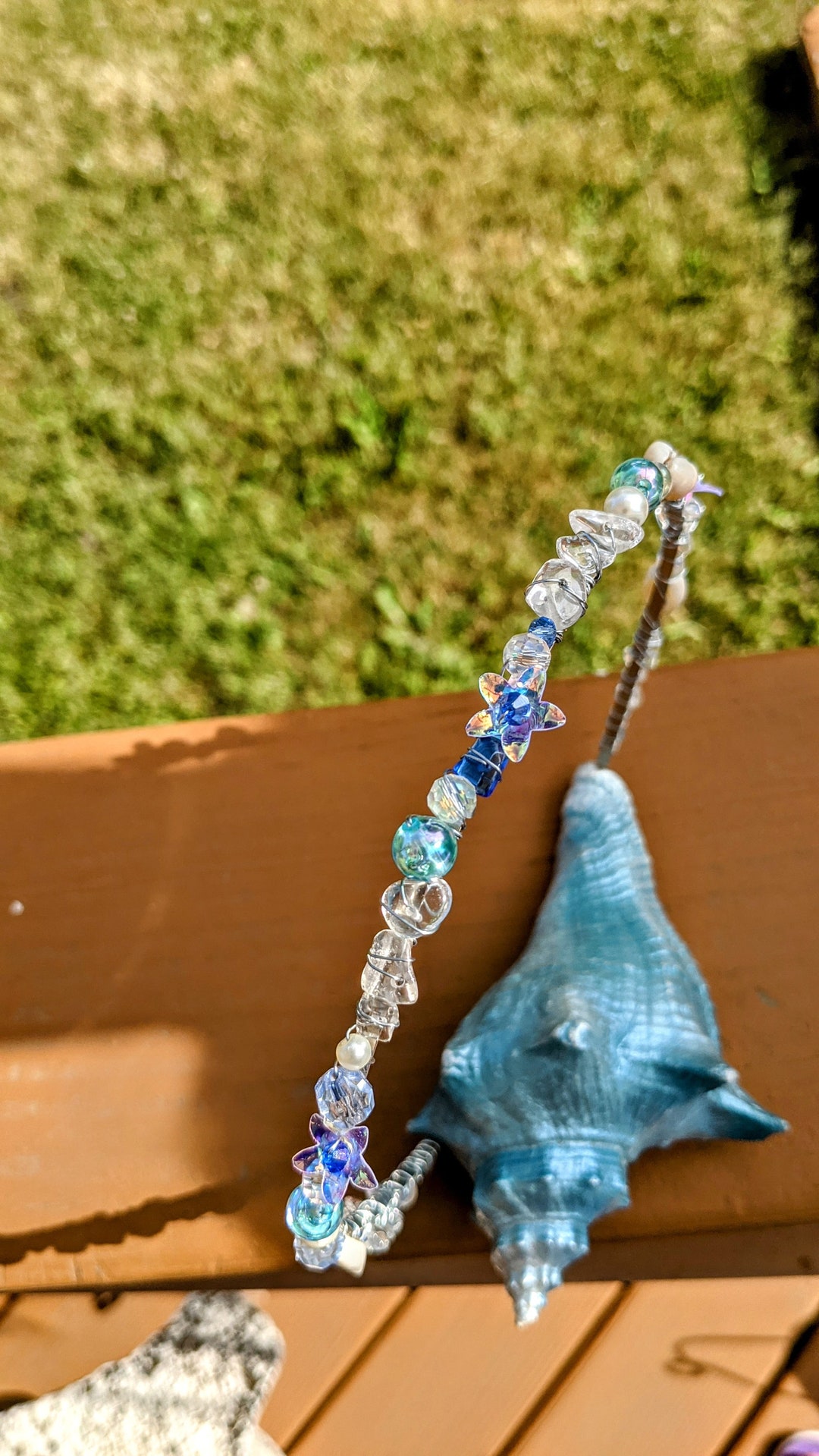Mermaid Headband Tiara Crown Silver Clear Quartz Cowrie Shell Pearls AB ...