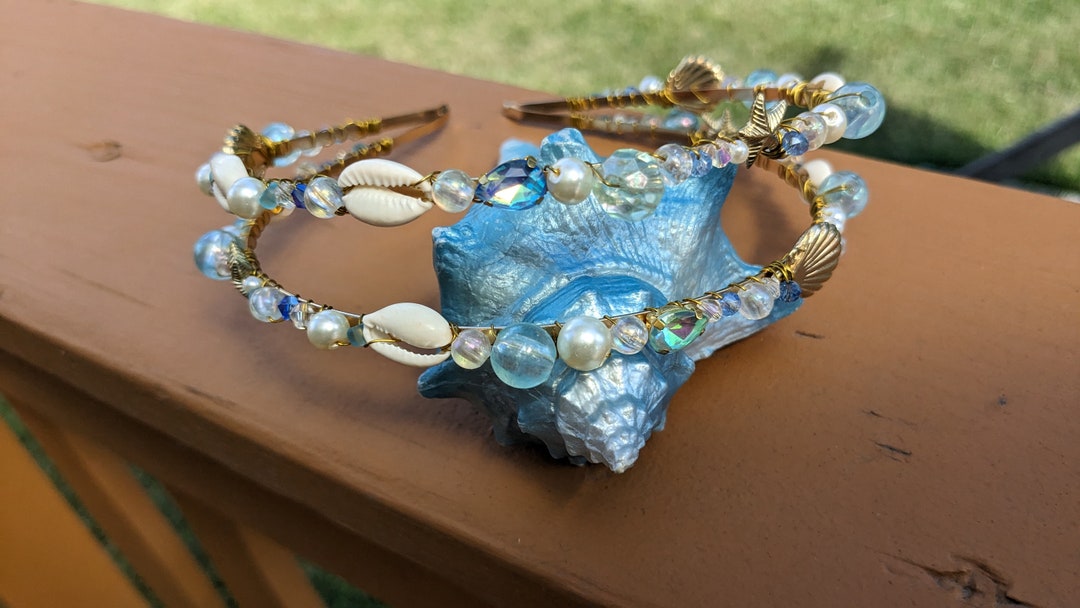 Mermaid Double Headband Tiara Crown Gold Starfish Seashell Cowrie Shell ...
